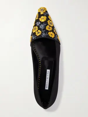 Manolo Blahnik Safiye Embroidered Point-toe Flats