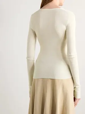 Khaite Tania Ribbed Wool-blend Top - Neutrals