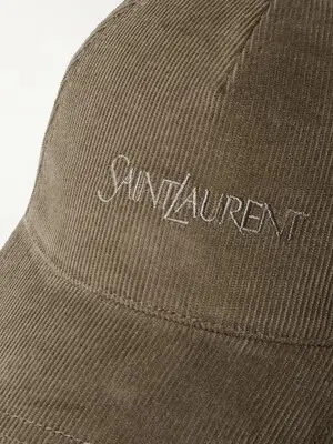 Saint Laurent Embroidered Cotton-corduroy Cap - Green