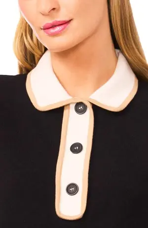 CECE DUPRAZ Lace Sleeve Polo Sweater