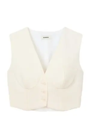 Sandro Sequin Striped Cropped Jacket - Ecru