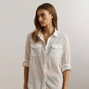 Ralph Lauren Crushed Cotton Camp Shirt Cover-up - White