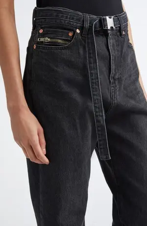 Sacai Belted Straight-leg Jeans - Black