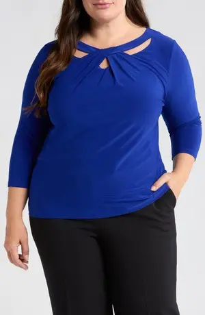 KASPER Twist Neck Cutout Top - Royal Signature