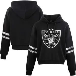 CUCE Las Vegas Raiders Cropped Sequins Pullover Hoodie