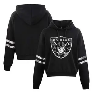 CUCE Las Vegas Raiders Cropped Sequins Pullover Hoodie