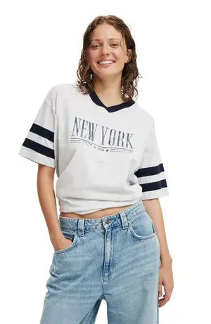 COTTON ON Oversized V-neck Graphic Tee - Soft Grey Marle  New York