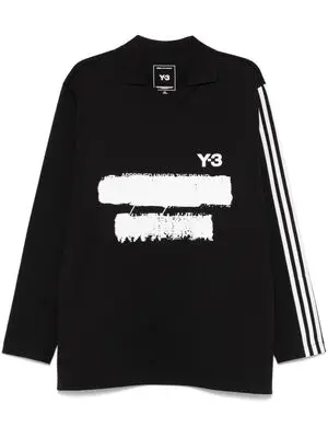Y3 Graphic-logo Long-sleeved Polo Shirt - Black