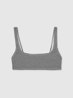 Good American Gingham Seersucker Bikini Top - Black