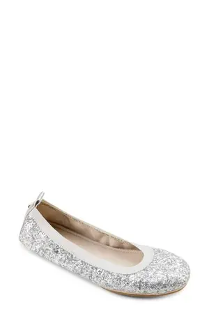 Yosi Samra Samara Glitter Foldable Ballet Flat - Platinum