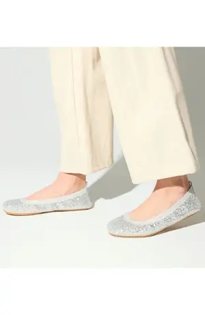 Yosi Samra Samara Glitter Foldable Ballet Flat - Platinum