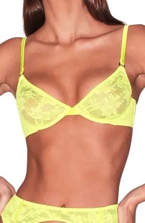 Fleur Du Mal Le Stretch Lace Demi Bra - Neon Yellow