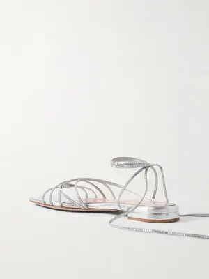 GIANVITO ROSSI Crystal-embellished Metallic Leather Lace-up Sandals