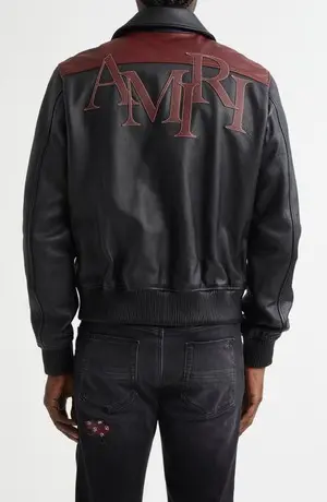 Amiri Colorblock Staggered Logo Leather Jacket