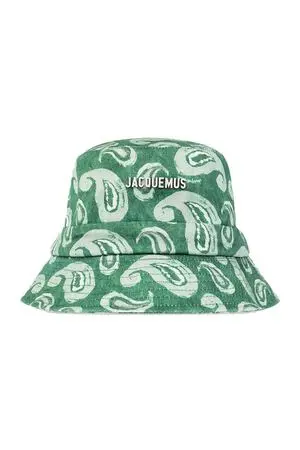 Jacquemus Le Bob Gadjo Bow Knotted Bucket Hat Print Pop Green Paisley