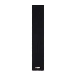Celine Embroidered Scarf In Ribbed Wool - Black