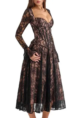 House Of Cb Raquel Long Sleeve Lace Corset Dress