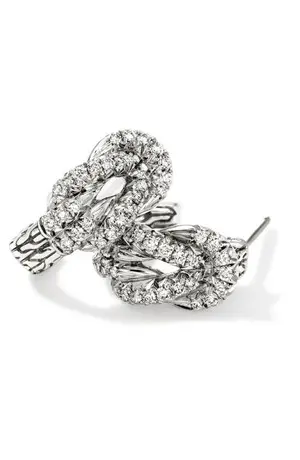 John Hardy Sterling Love Knot Diamond Hoop Earrings - Silver