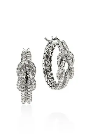 John Hardy Sterling Love Knot Diamond Hoop Earrings - Silver