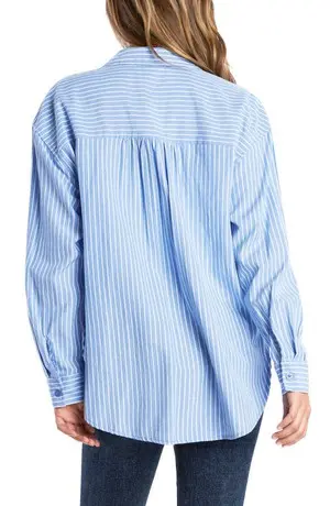 BILLY T Stripe Linen Blend Button-up Shirt - Denim Blue Stripes