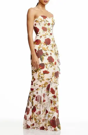 Dress The Population Paris Floral Ruffle Gown