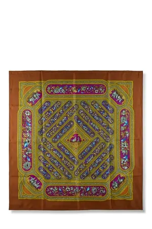 Hermès Brown & Multicolor 'qalamdan' Silk Scarf 90 Brown