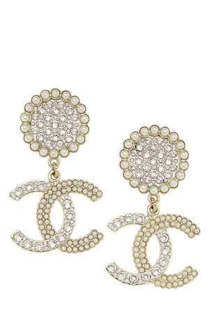 Chanel Crystal 'cc' Dangle Earrings - Gold