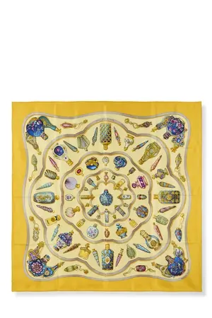 Hermès Multicolor 'qu'importe Le Flacon' Silk Scarf 90 - Yellow