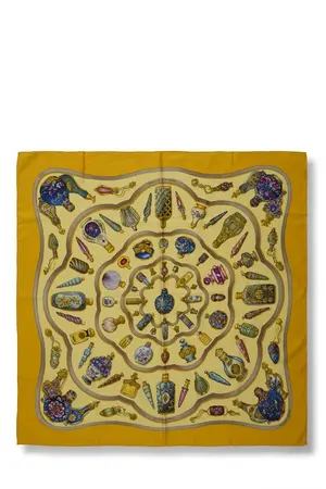 Hermès Multicolor 'qu'importe Le Flacon' Silk Scarf 90 - Yellow