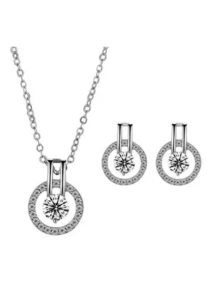 DLORIA Hollywood Sensation Cubic Zirconia Necklace And Earring Set - Silver