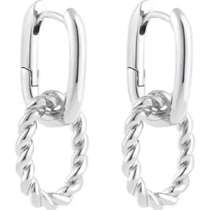 DLORIA Hollywood Sensation Double Hoop Drop Earrings - Silver