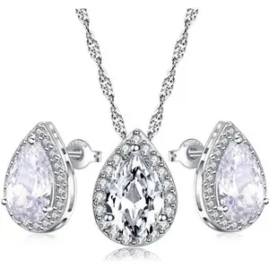 DLORIA Hollywood Sensation Teardrop Crystal Necklace And Earring Set - Silver
