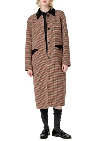 English Factory Houndstooth Wool-blend Coat