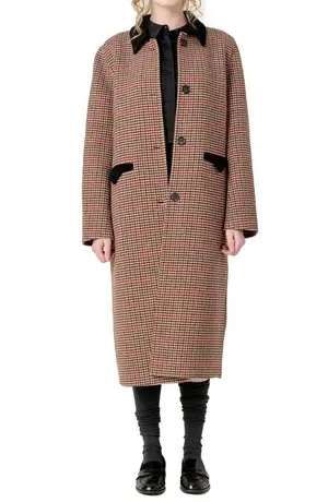English Factory Houndstooth Wool-blend Coat