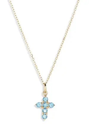 Bony Levy Topaz Cross Pendant Necklace - 14k Yellow Gold Blue Topaz