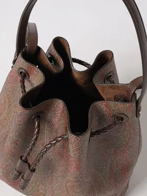 Etro Arnica Paisley Print Coated Cotton Bucket Bag With Pegaso Logo