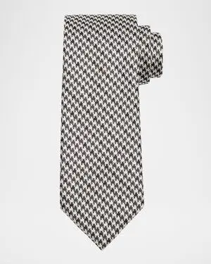 TOM FORD TOM FORD Houndstooth Silk Tie Brown Pattern