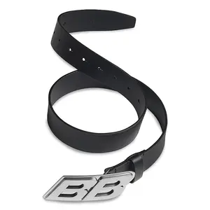 Balenciaga Moto Logo Leather Belt - Black