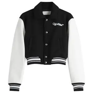 Off-White Cropped Varsity Jacket - Black White