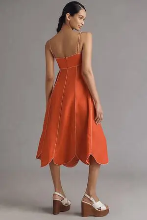 Farm Rio Bow Scalloped Linen Midi Dress In Red - 44% Off | Editorialist
