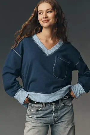 PILCRO Pilcro Montana Pocket Knit Top Blue Pattern