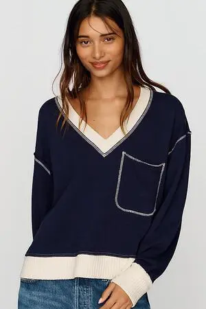 PILCRO Montana Pocket Knit Top - Navy