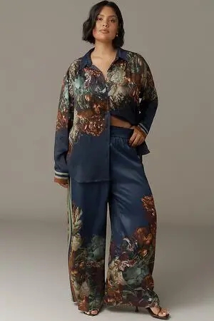 CONDITIONS APPLY Imara Satin Wide-Leg Pants Blue Pattern