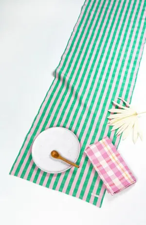 ARCHIVE NEW YORK Handwoven Colorful Striped Cotton Table Runner - Green