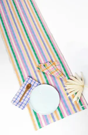 ARCHIVE NEW YORK Handwoven Colorful Striped Cotton Table Runner - Multicolor