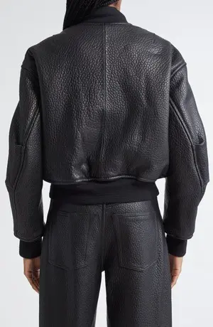Alexander Wang Primal Lambskin Leather Crop Bomber Jacket