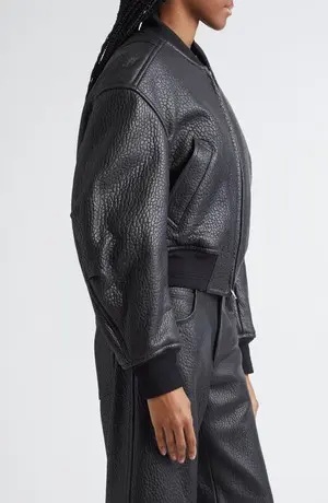 Alexander Wang Primal Lambskin Leather Crop Bomber Jacket