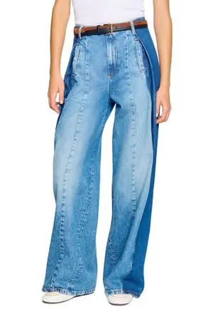 Sandro Wide Leg Jeans With Contrasting Panels