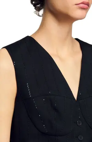 Sandro Sequin Striped Cropped Jacket - Black