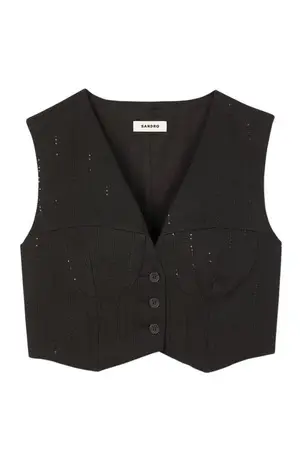 Sandro Sequin Striped Cropped Jacket - Black